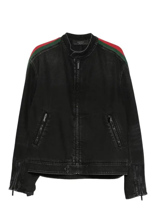 Gucci Denim Jacket With Web Stripe Detailing - Black
