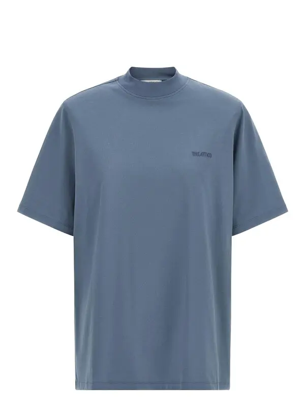 Attico Mock Neck T-shirt With Embroidered Logo - Blue