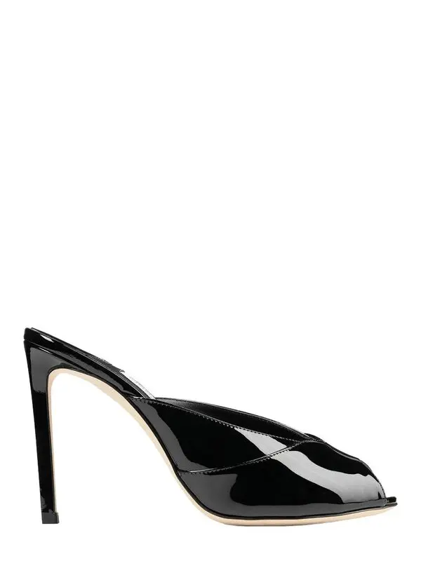 JIMMY CHOO Patent Leather Peep-toe Stiletto Mules - Black