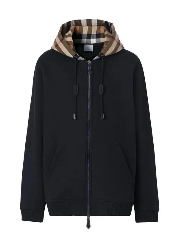 Burberry Checked Hood Zip-up Hoodie - Black