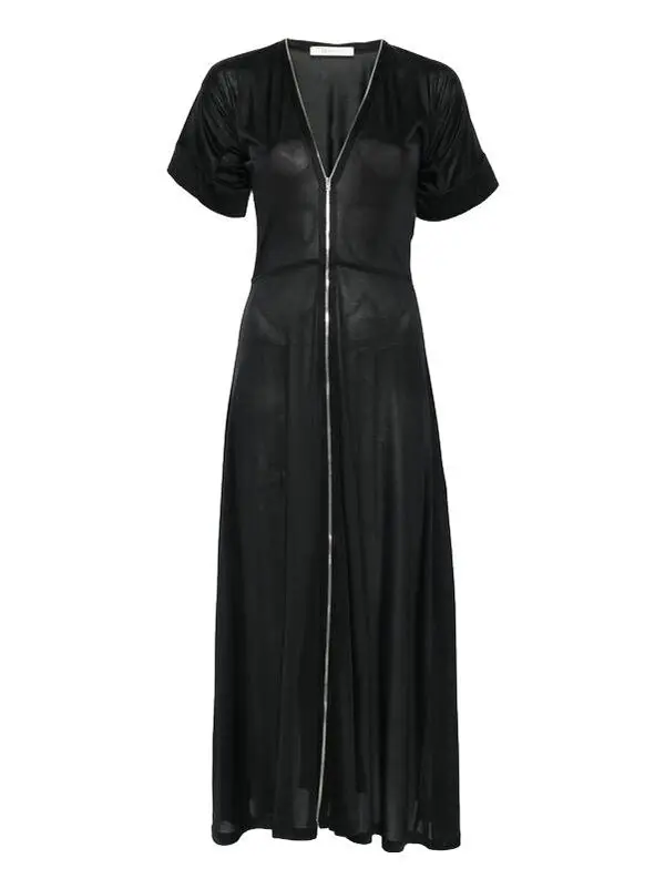 LEMAIRE Cotton-viscose Blend V-neck Zip-up Day Dress - Black