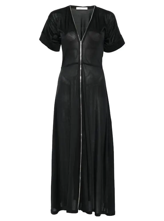 LEMAIRE Cotton-viscose Blend V-neck Zip-up Day Dress - Black
