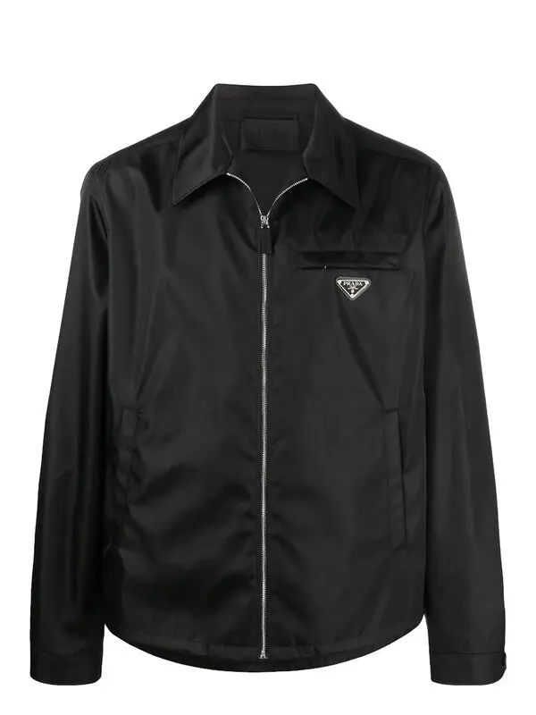 Prada Re-nylon Zip-up Blouson Jacket With Enamelled Logo - Black