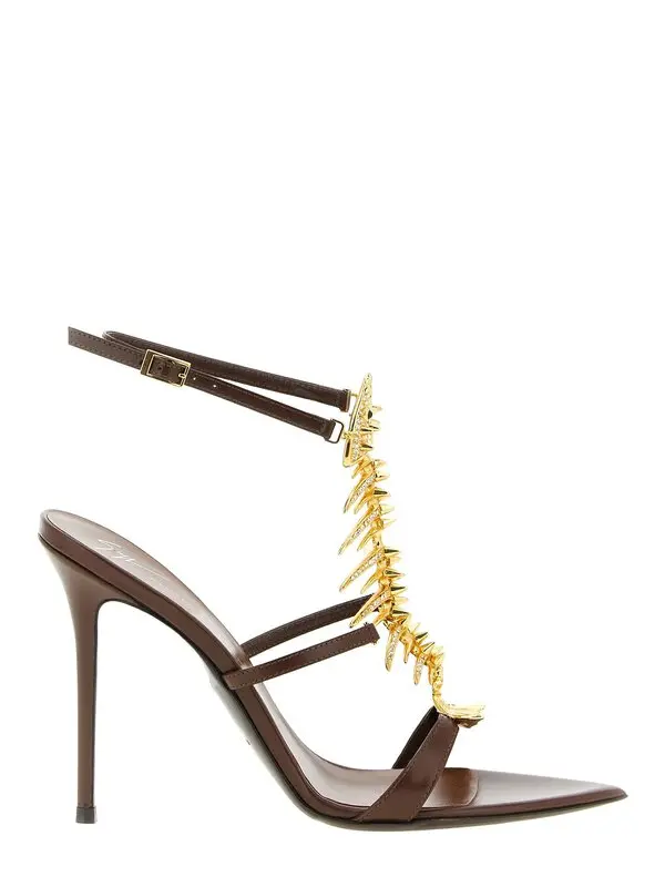 GIUSEPPE ZANOTTI Embellished Fishbone Stiletto Sandals - Brown