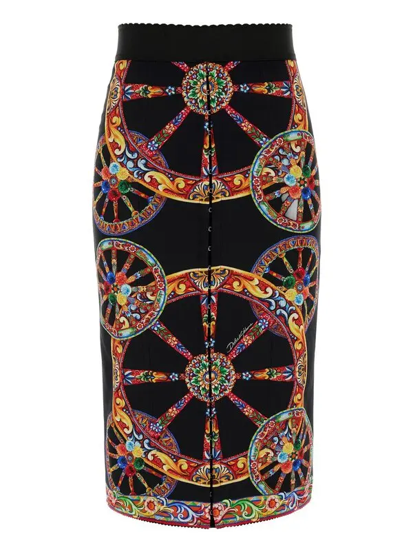 Dolce & Gabbana Printed Charmeuse Midi Skirt - White