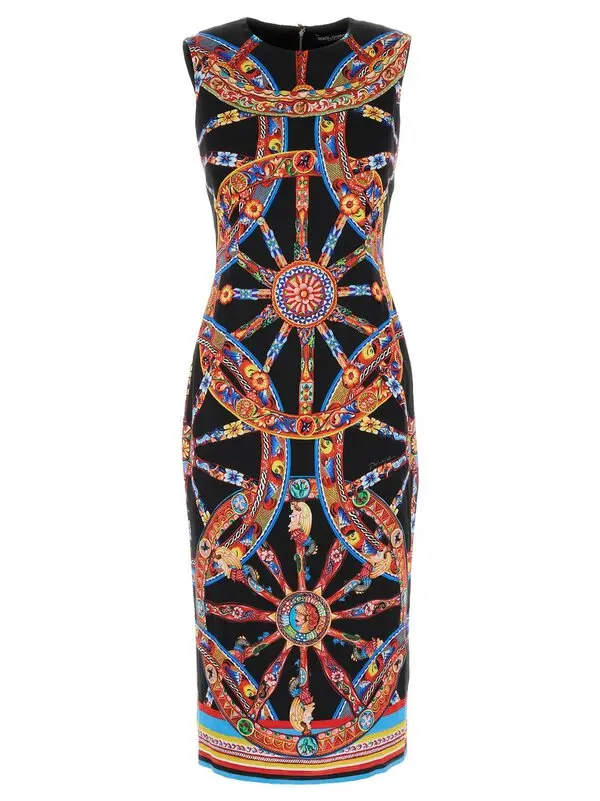 Dolce & Gabbana Printed Stretch Viscose Satin Midi Dress - Red
