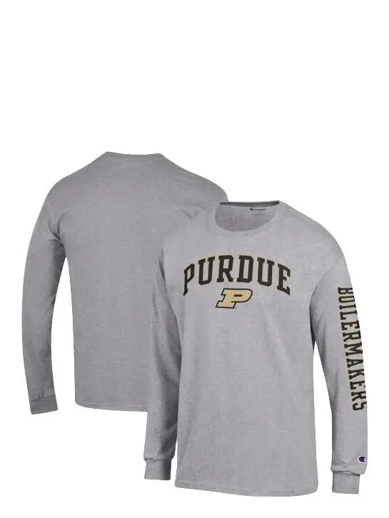 Champion Purdue Boilermakers Arch Over Logo 2-hit Long Sleeve T-shirt - Heather Gray