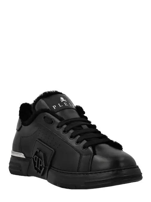 Philipp Plein Nappa Leather Low-top Sneakers With Fur Hexagon - Black/black