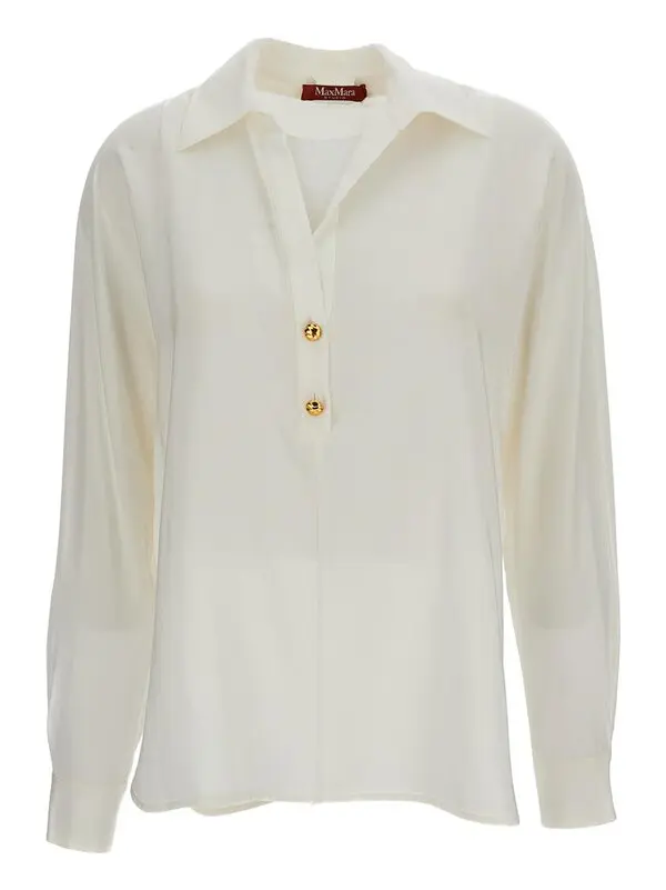 Max Mara Silk Crepe De Chine Polo Shirt - Bianco