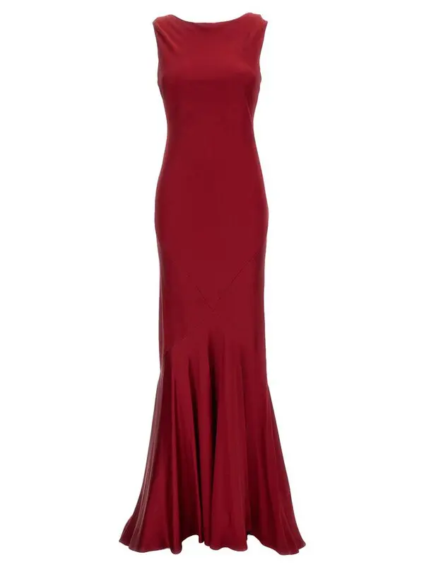Max Mara Long Sleeveless Satin Crepe Dress - Red