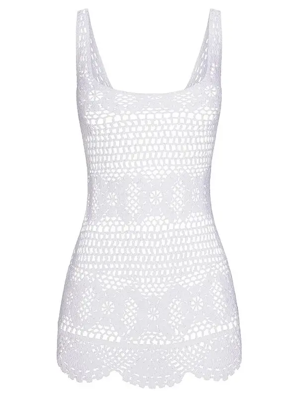 SKIMS Crochet Swim Tank Dress - Snow