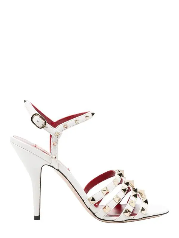 Valentino Garavani Leather Rockstud Embellished Open Toe Stiletto Sandals - White