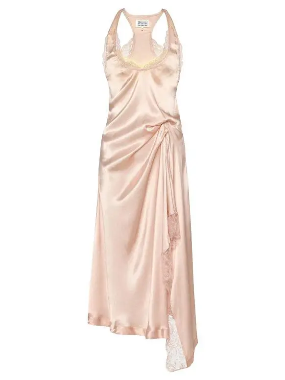 MAISON MARGIELA Lace Trimmed V-neck Racerback Dress - Pink