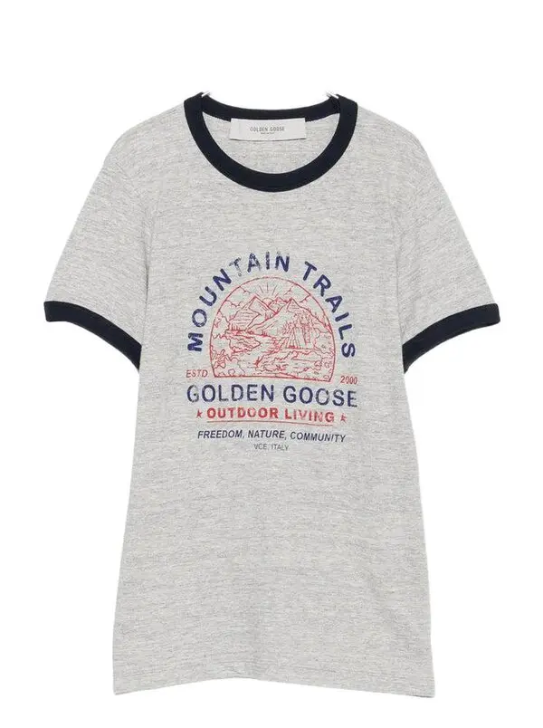GOLDEN GOOSE Grey Cotton Graphic Print T-shirt - Gray