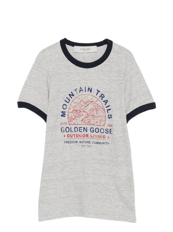 GOLDEN GOOSE Grey Cotton Graphic Print T-shirt - Gray
