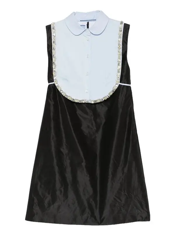 Prada Sleeveless Crystal Embellished Peter Pan Collar Dress - Black
