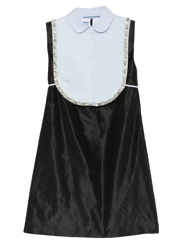 Prada Sleeveless Crystal Embellished Peter Pan Collar Dress - Black