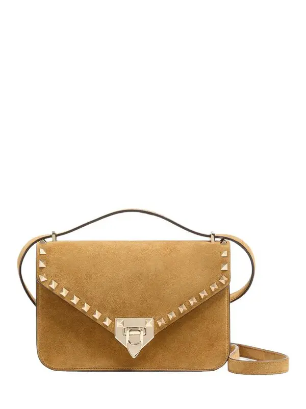 Valentino Garavani Suede Shoulder Bag With Rockstud Embellishments - Cream