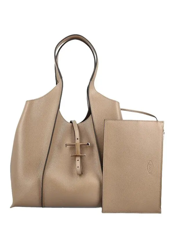 TOD'S T Buckle Tote Bag With Detachable Pouch - Cream
