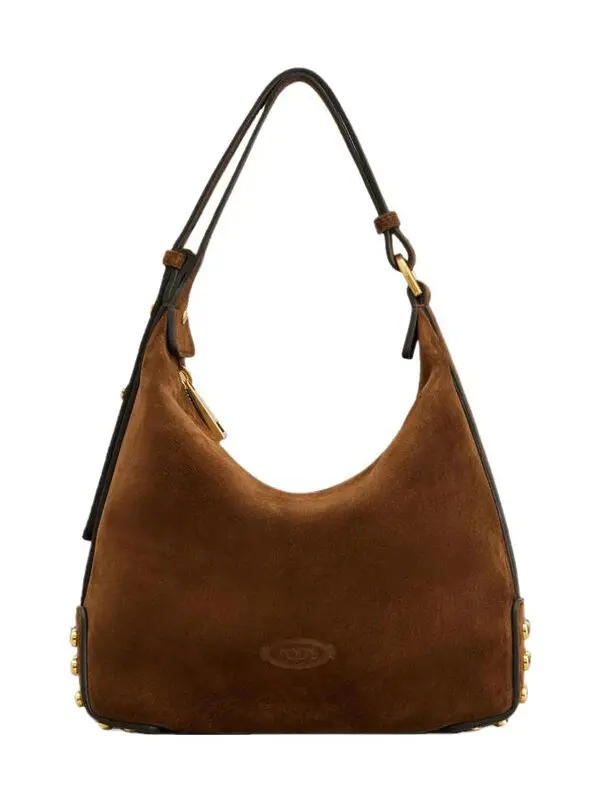 TOD'S Suede Shoulder Bag With Embossed Detailing - Brown