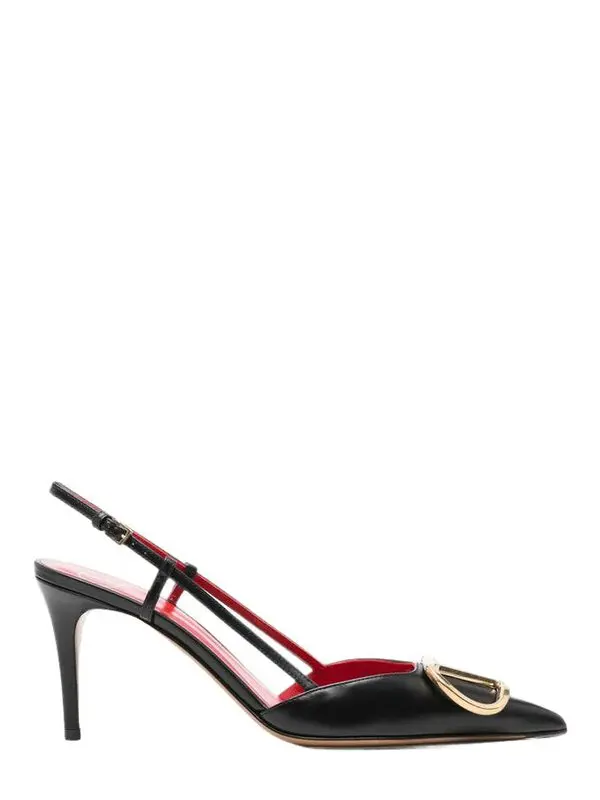 Valentino Garavani Leather Slingbacks With Logo Appliqu - Black