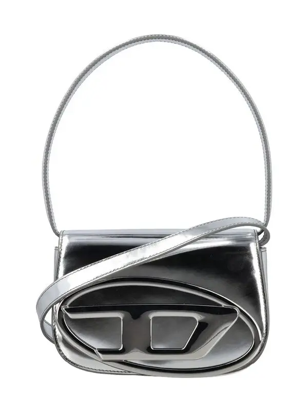 DIESEL® Metallic Logo Plaque Top Handle Bag - Silver