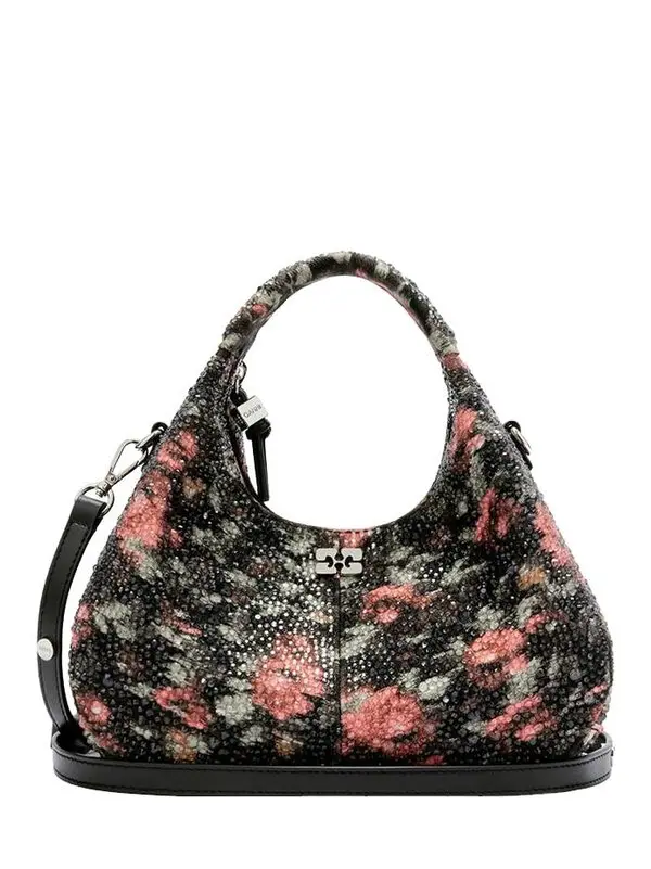 GANNI Embellished Floral Print Tote Bag With Detachable Shoulder Strap - Black