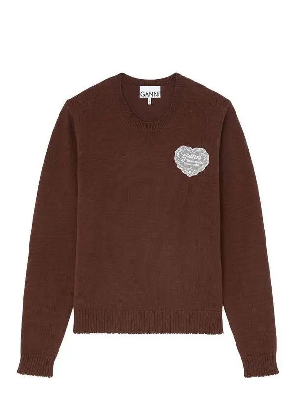 GANNI Wool Knit Jumper With Crochet Trim - Brown