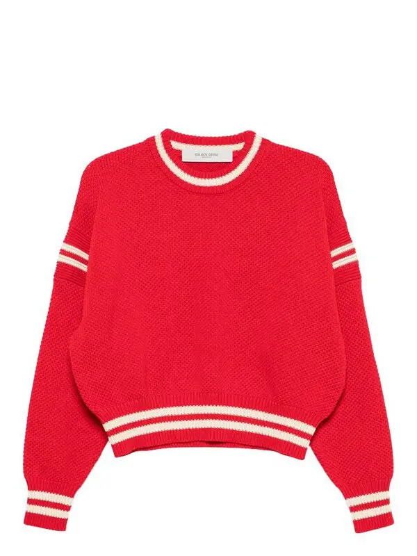 GOLDEN GOOSE Cotton Waffle Knit Jumper With Logo Patch - Red