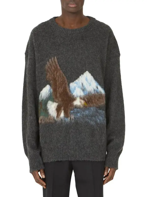 MAISON MARGIELA Grey Intarsia Eagle And Mountain Knit Jumper - Gray