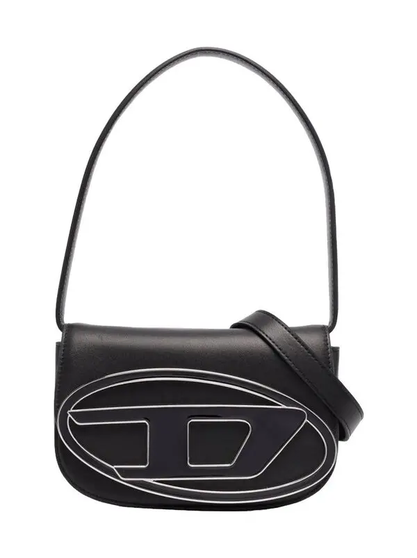 DIESEL® Leather Shoulder Bag With Logo Plaque - Black