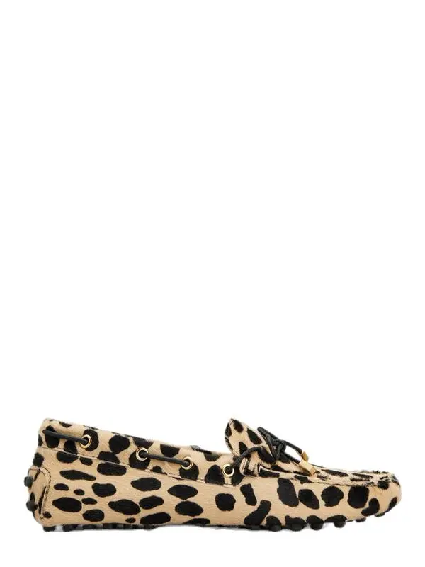 TOD'S Pony Effect Leopard Print Loafers - Cream