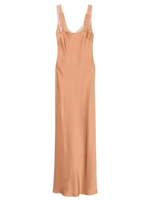 FORTE_FORTE Satin Lace Trim Evening Dress - Cream