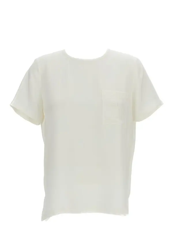 Max Mara Short-sleeved Silk Top With Embroidered Logo - Multicolor