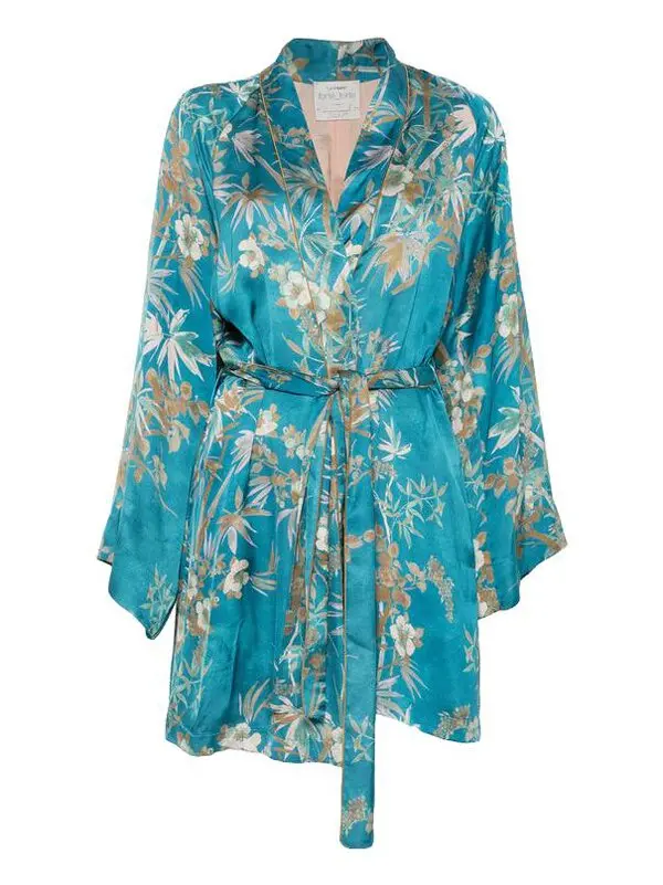FORTE_FORTE Jade Floral Print Shawl Lapel Robe - Blue