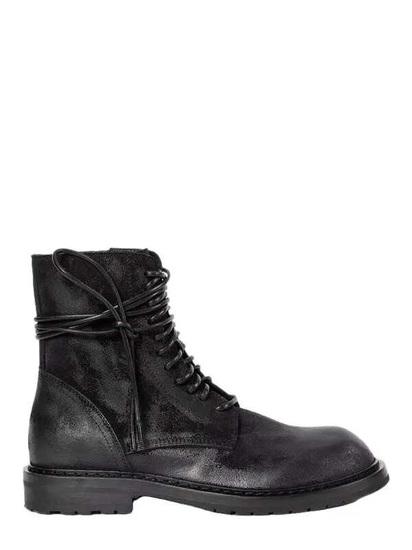 ANN DEMEULEMEESTER Suede Lace-up Zip Combat Boots - Black