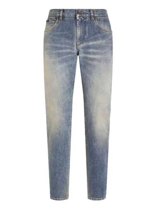 Dolce & Gabbana Logo Plaque Slim Fit Jeans - Blue