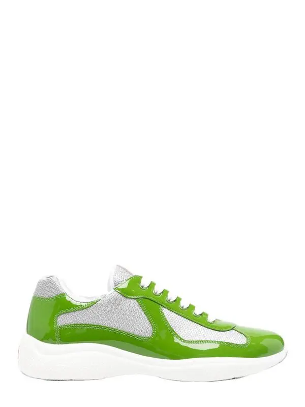 Prada Patent Leather And Mesh Panel Low-top Sneakers - Green