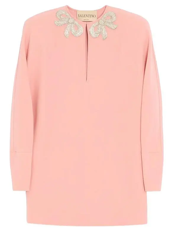 Valentino Garavani Silk Dress With Rhinestone Embellished Bows - Pink