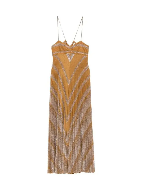 FORTE_FORTE Pleated Metallic Maxi Dress - Yellow