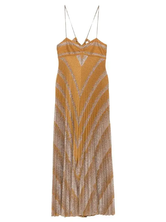 FORTE_FORTE Pleated Metallic Maxi Dress - Yellow