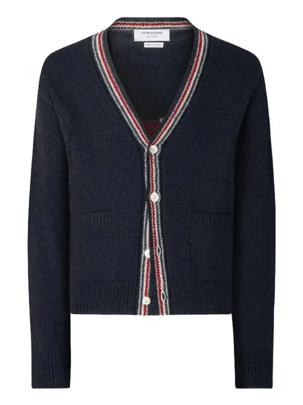 Thom Browne Mohair & Wool Cardigan With Hector Motif - Blue