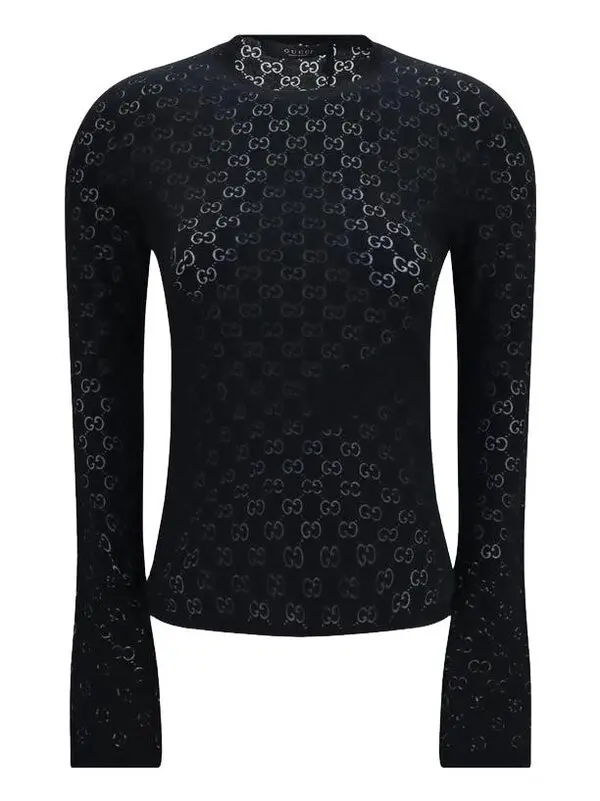 Gucci Devoré Signature Gg Pattern Long Sleeve Top - Black