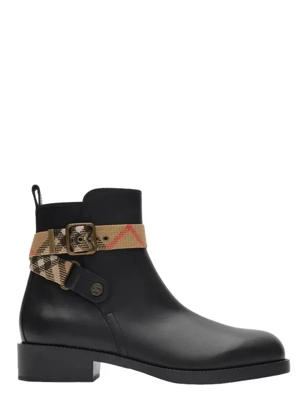 Burberry Huntley Ankle Boots With Signature Check Strap - Black