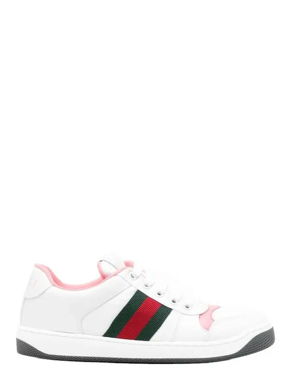 Gucci Leather Signature Web Stripe Lace-up Trainers - White