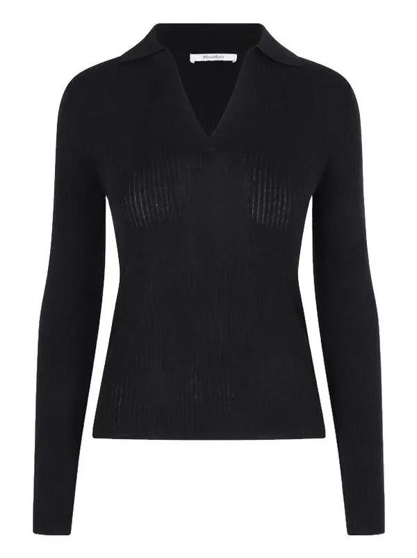 Max Mara Ribbed V-neck Knit Jumper - Black