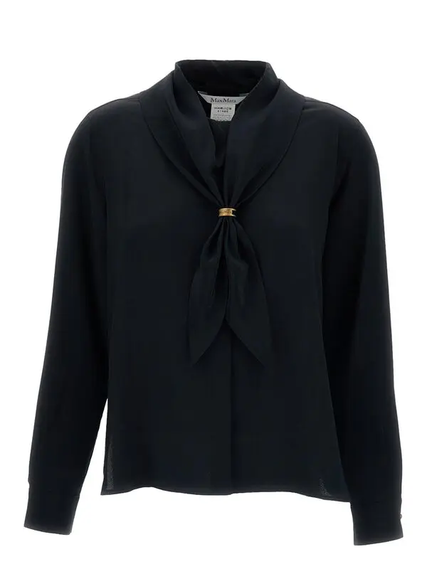Max Mara Silk Shirt With Integrated Scarf Detail - Multicolor