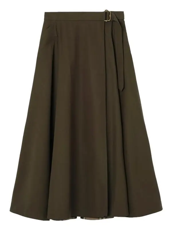 Burberry Wool Twill Midi Skirt With B Buckle Belt - Brown