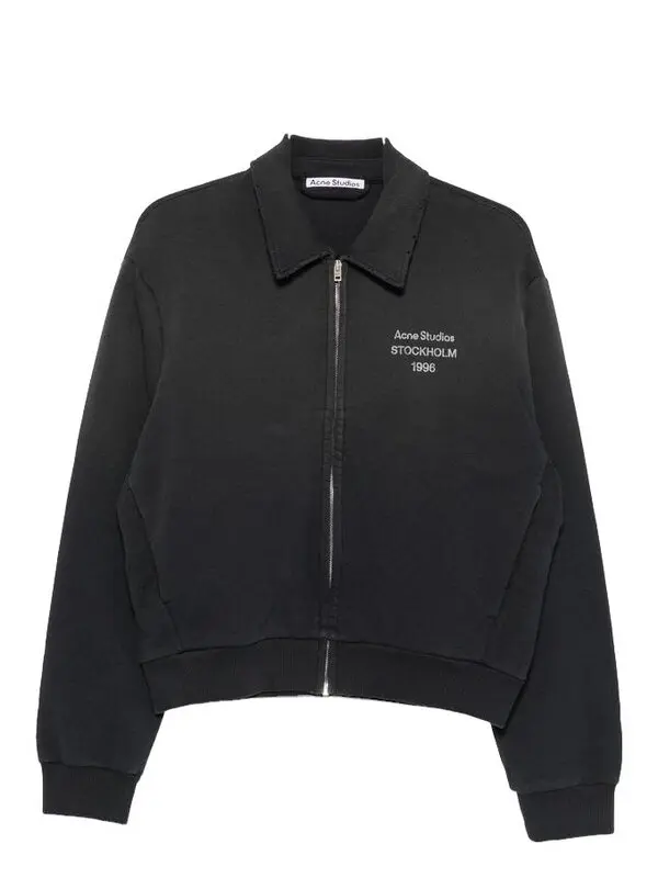 Acne Studios Cotton Blend Logo Print Zip-up Sweatshirt - Black
