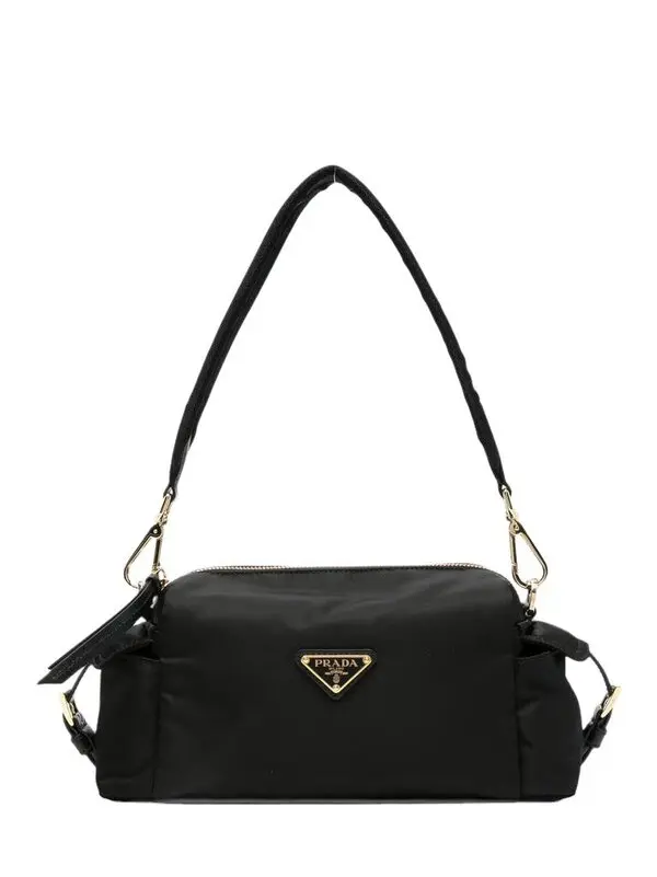 Prada Nylon Satchel With Embroidered Strap - Black